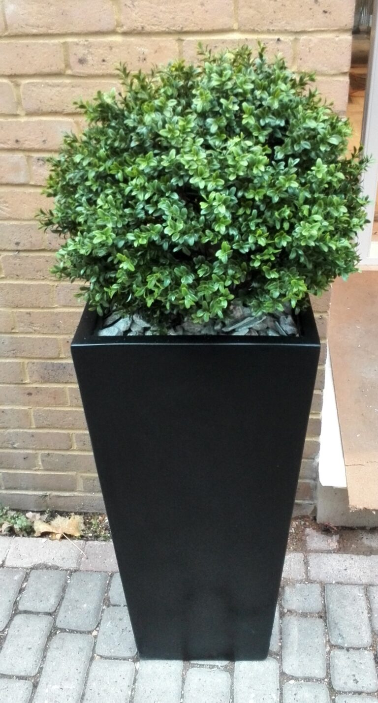 Artificial Buxus ball D 50cm in Tall Black Tapered Square Planter ...
